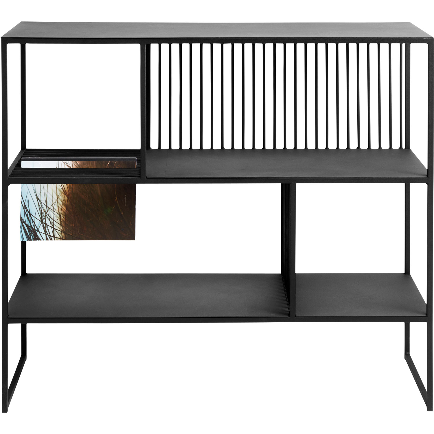 Black metal and glass bookcase store